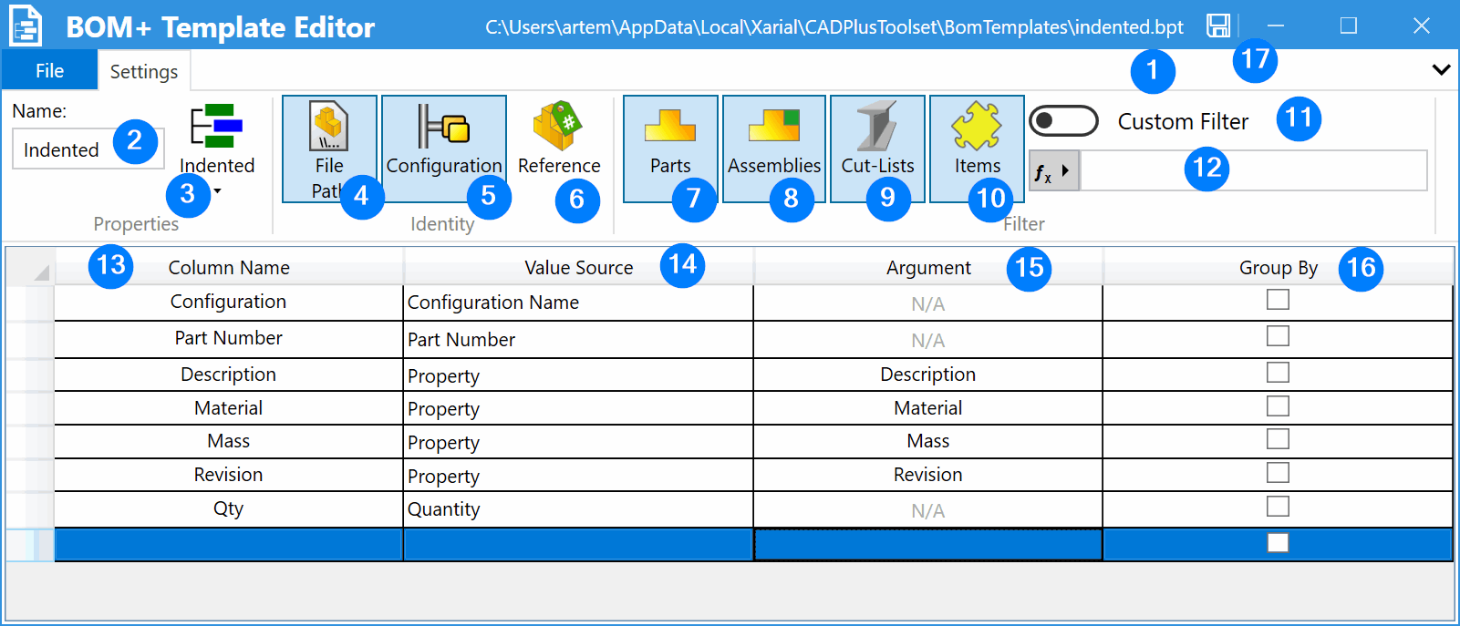 Managing SOLIDWORKS BOM Templates Using BOM 